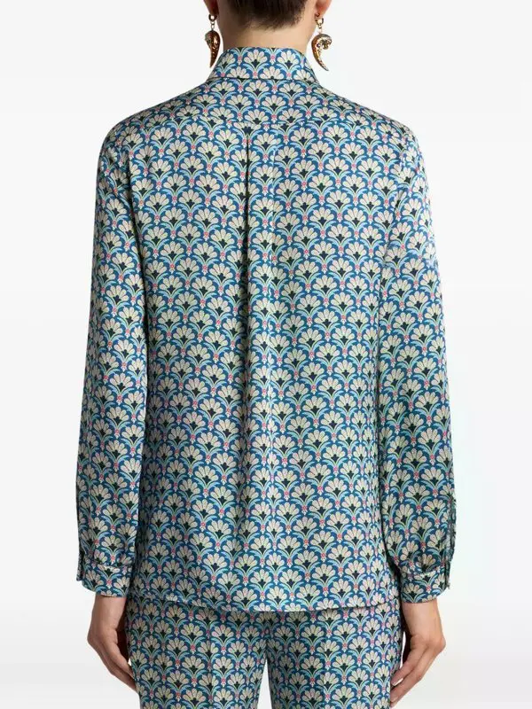 Etro Long-sleeved Twill Shirt With Micro Palm Motif