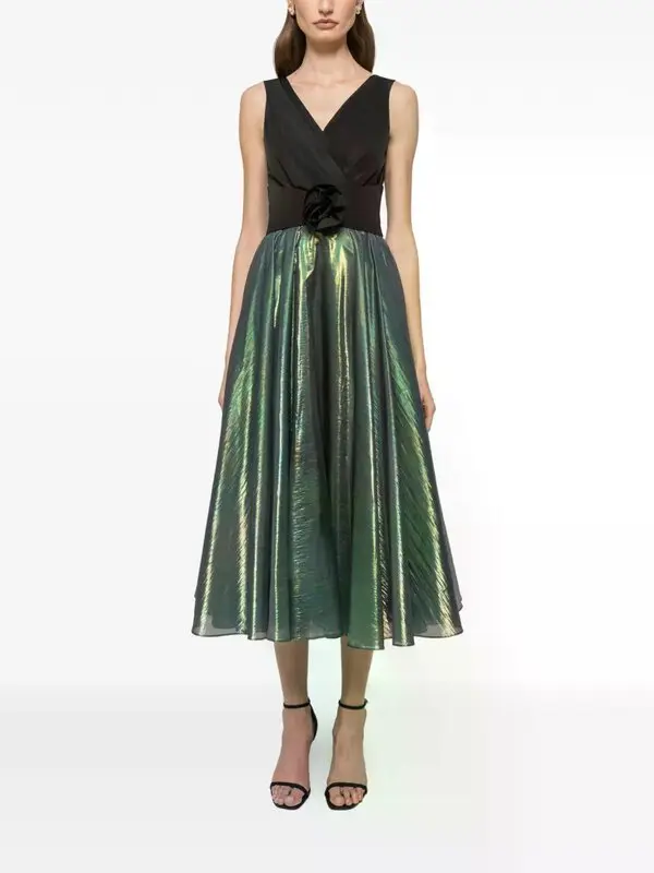 NISSA Floral Detail V-neck Midi Dress - Green