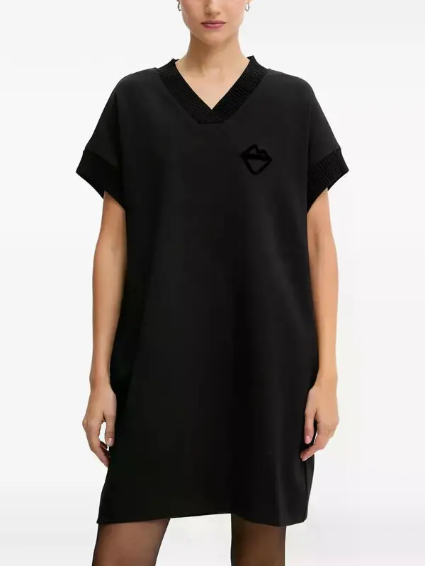Iceberg V-neck Mini Dress With Logo - Black