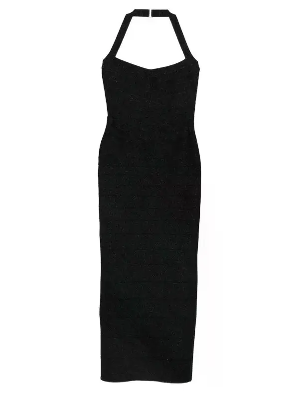Herve Leger Maxine Gown Horizontal Stripe Midi Dress - Black