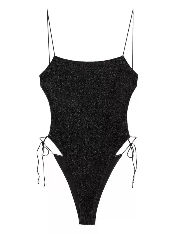 Oseree Glitter Detail One Piece Swimsuit With Side Ties - Black