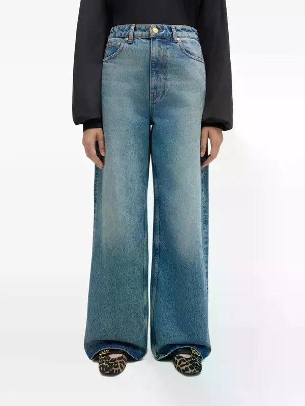 GANNI High-rise Wide-leg Faded Jeans