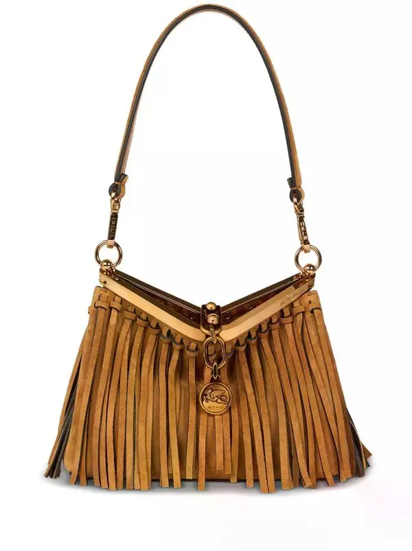 Etro Vela Suede Shoulder Bag With Fringing - Brown