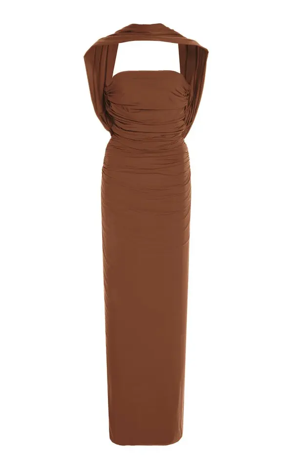 MAYGEL CORONEL Mullet Jersey Strapless Maxi Dress - Brown