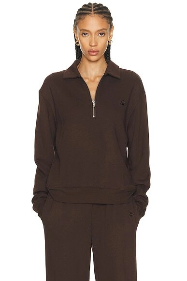 Eterne Zip-up Polo Sweatshirt With Embroidered Logo - Espresso