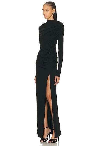 Lapointe Jersey Asymmetrical Shawl Draped Gown - Black