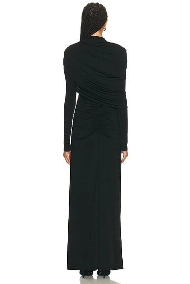 Lapointe Jersey Asymmetrical Shawl Draped Gown - Black