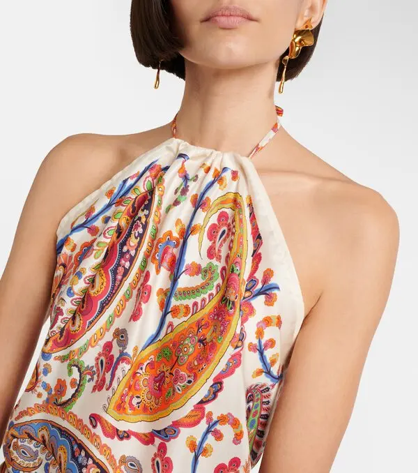 Etro Paisley Printed Silk Halter Neck Top