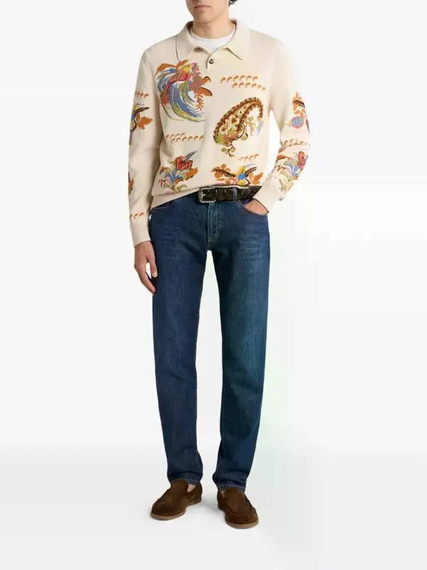 Etro Jacquard Polo Sweater - Neutrals