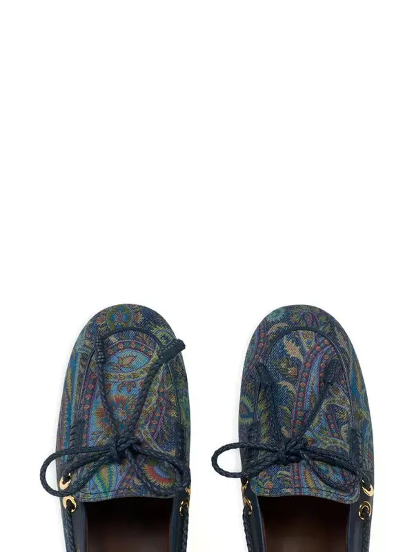 Etro Denim Boat Loafers With Leafy Paisley Motif