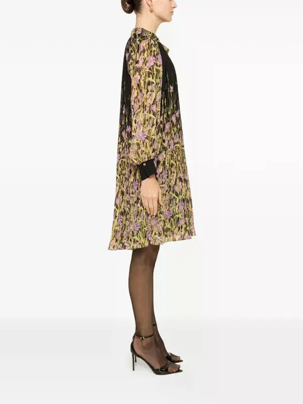 NISSA Pleated Floral Print Mini Dress