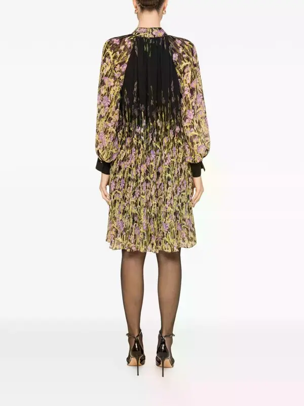 NISSA Pleated Floral Print Mini Dress
