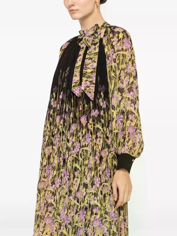 NISSA Pleated Floral Print Mini Dress