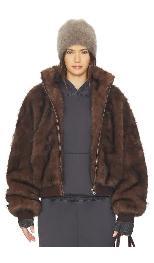 MARRKNULL Hooded Faux Fur Jacket - Brown