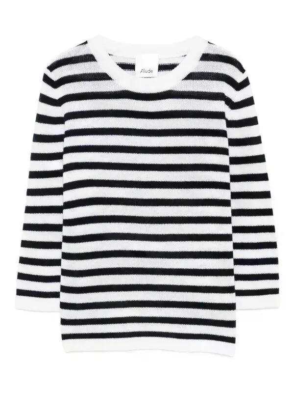 ALLUDE Striped Knit Sweater - White