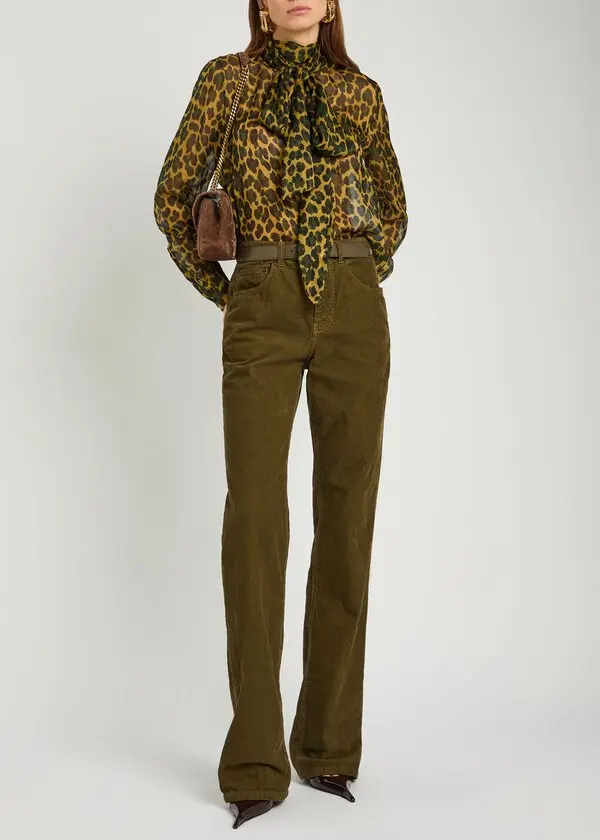 Saint Laurent Leopard Print Semi-sheer Silk Blouse