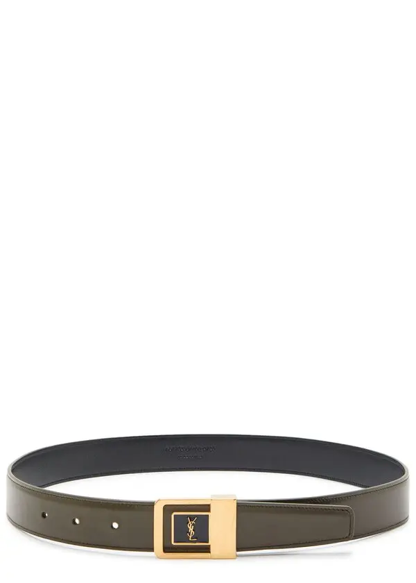 Saint Laurent Logo Plaque Leather Belt - Green