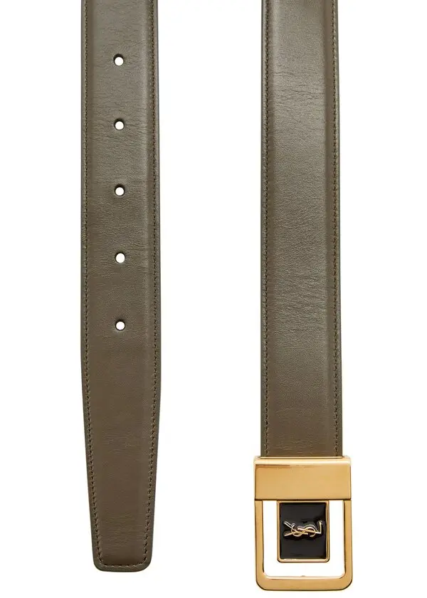 Saint Laurent Logo Plaque Leather Belt - Green
