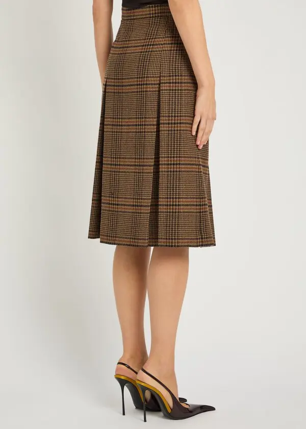Saint Laurent Houndstooth Inverted-pleat Wool Midi Skirt
