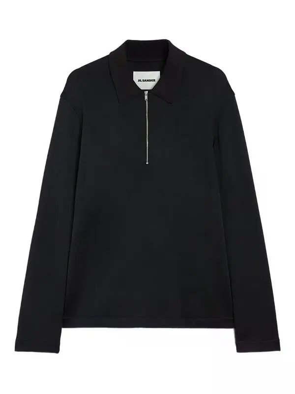 JIL SANDER Long-sleeves Zip-up Polo T-shirt - Black