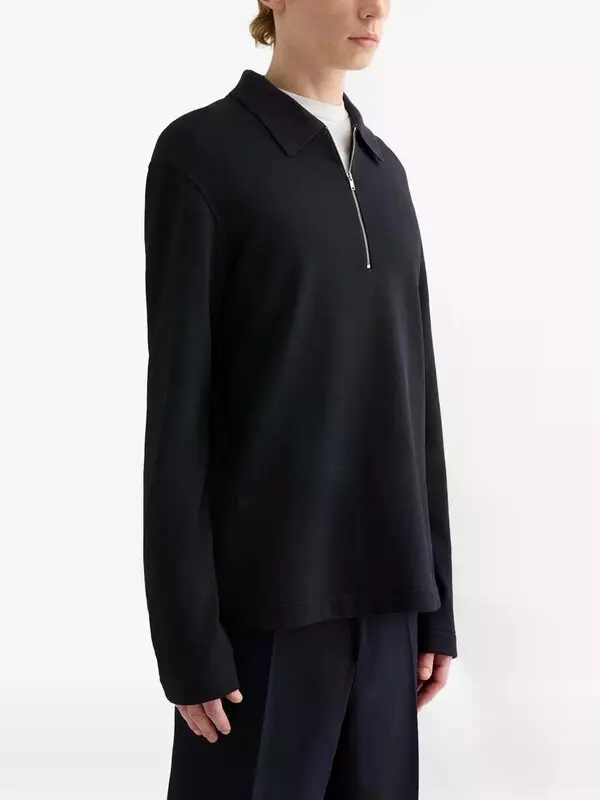 JIL SANDER Long-sleeves Zip-up Polo T-shirt - Black