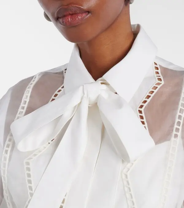 Elie Saab Tie-neck Cotton And Silk-blend Blouse In Powder