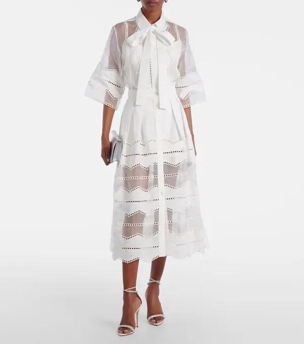 Elie Saab Tie-neck Cotton And Silk-blend Blouse In Powder