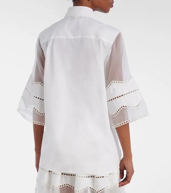 Elie Saab Tie-neck Cotton And Silk-blend Blouse In Powder