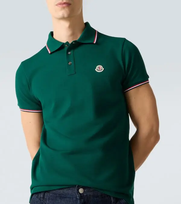 Moncler Logo Cotton Pique Polo Shirt - Green