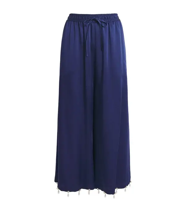 Stella McCartney Faux Pearl Embellished Satin Wide-leg Trousers