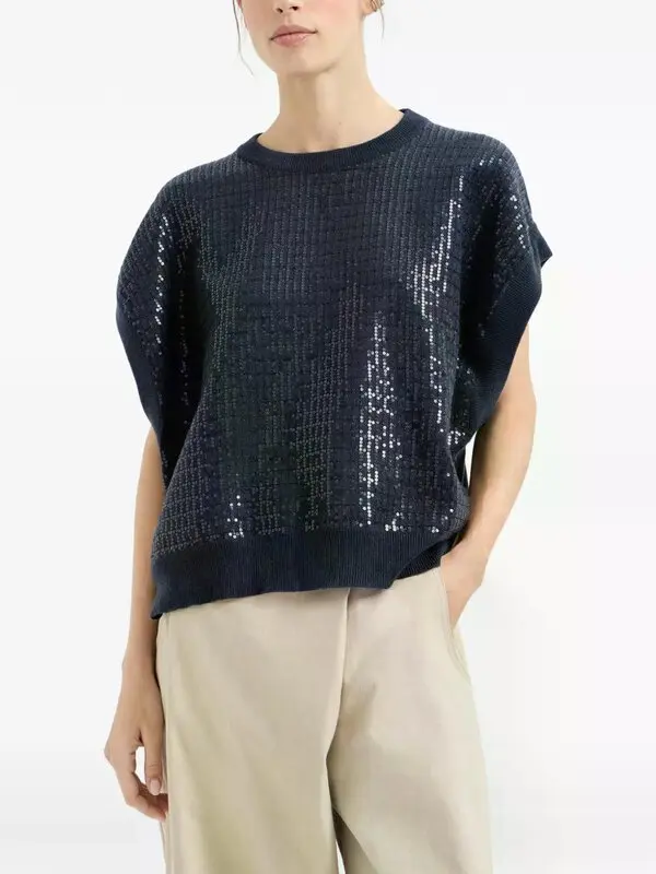 Brunello Cucinelli Sequin Embellished Short Sleeve Top