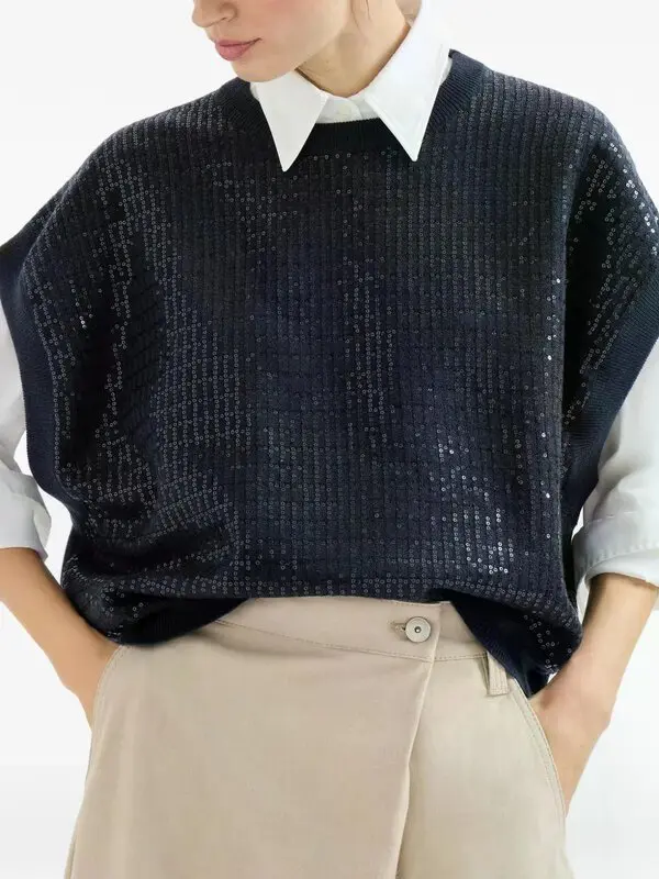 Brunello Cucinelli Sequin Embellished Short Sleeve Top