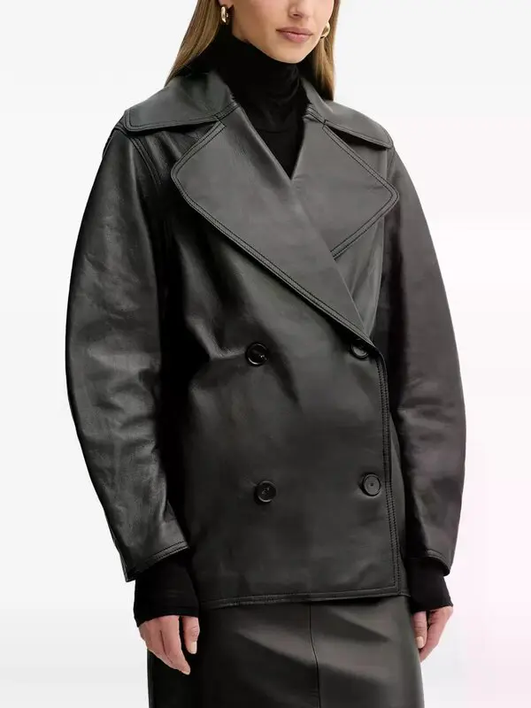 Liviana Conti Double-breasted Leather Coat - Black