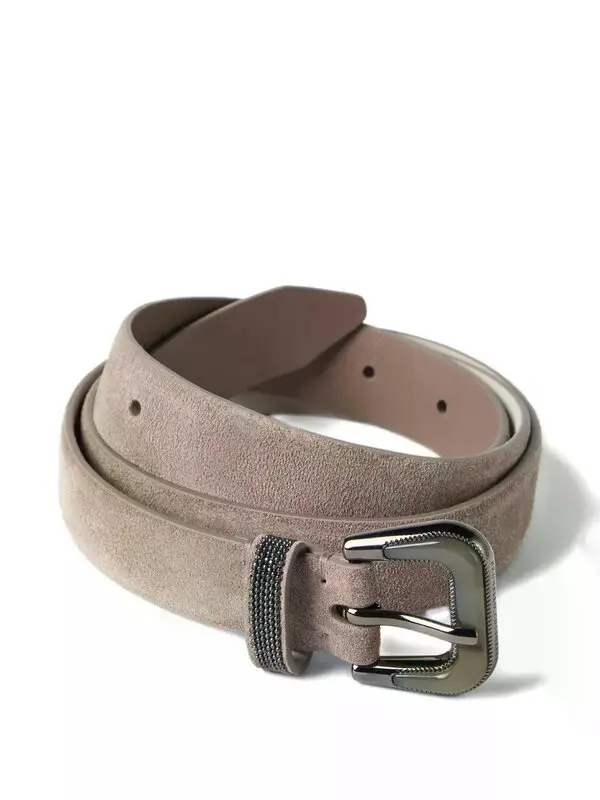 Brunello Cucinelli Suede Belt With Embellished Buckle