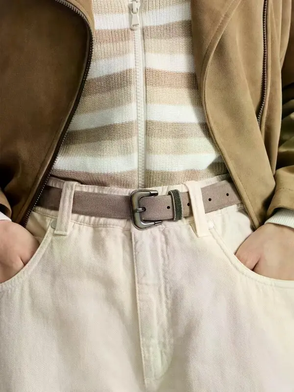Brunello Cucinelli Suede Belt With Embellished Buckle