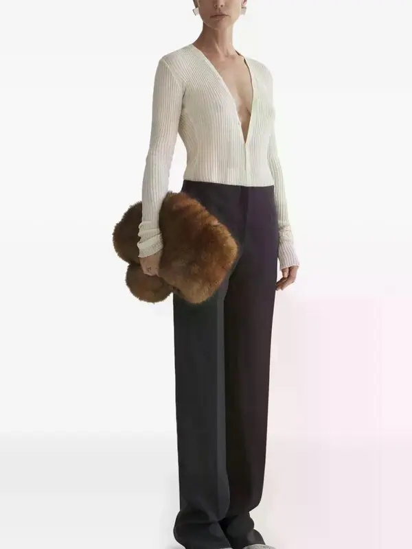 MUGLER V-neck Ribbed Long-sleeve Top