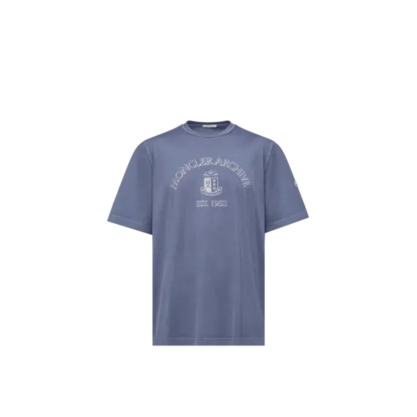 Moncler Logo Print Cotton T-shirt - Blue