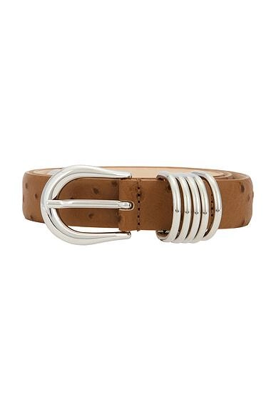 DEHANCHE Hollyhock Ostrich Embossed Leather Belt With Silver Hardware - Camel