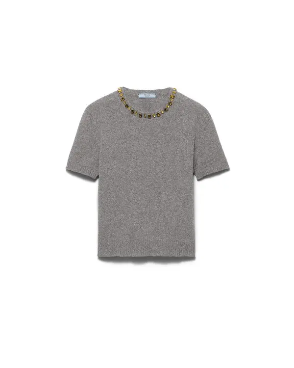 Prada Wool And Cashmere Crew-neck Sweater With Jewel Embellishment