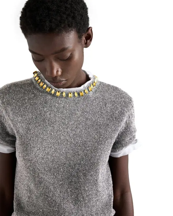 Prada Wool And Cashmere Crew-neck Sweater With Jewel Embellishment