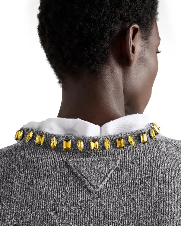 Prada Wool And Cashmere Crew-neck Sweater With Jewel Embellishment
