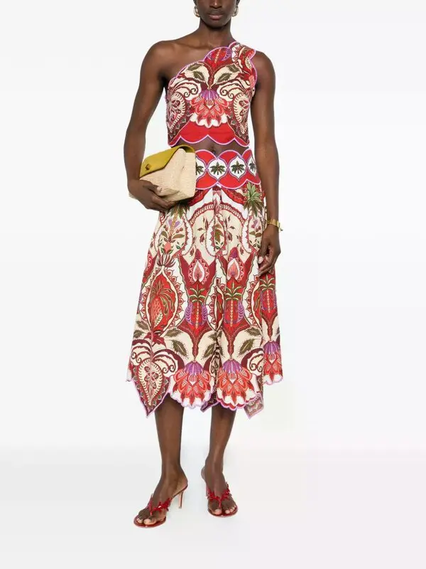 Farm Rio Scalloped Printed Midi Skirt