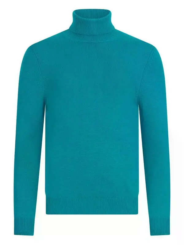 Malo Teal Roll Neck Long Sleeve Knitted Sweater - Blue
