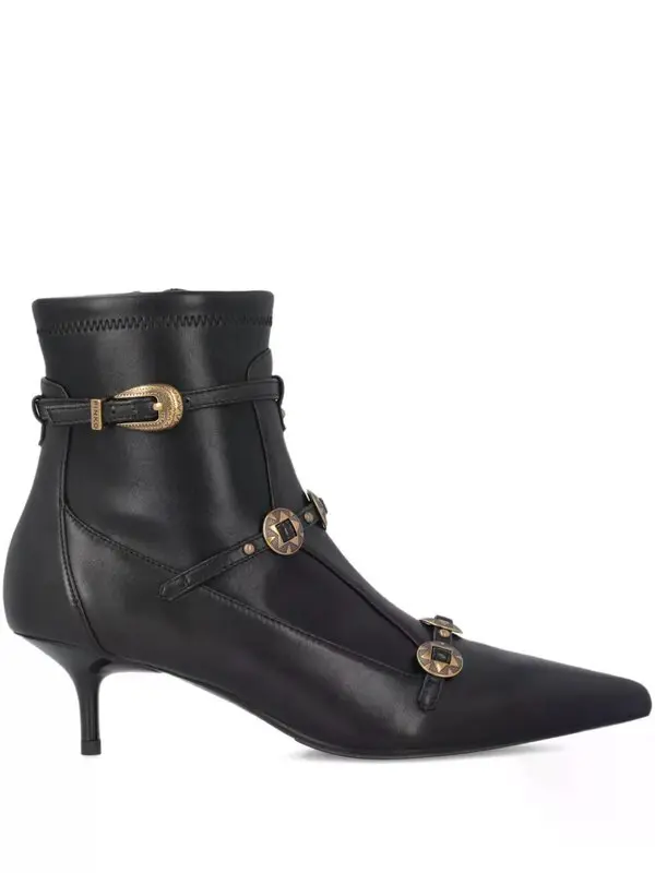 Pinko Buckle-embellished Leather Ankle Boots - Black