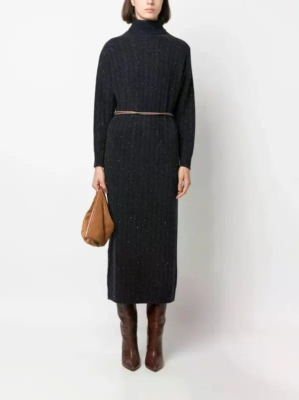 Peserico Roll-neck Tricot Midi Dress - Blue