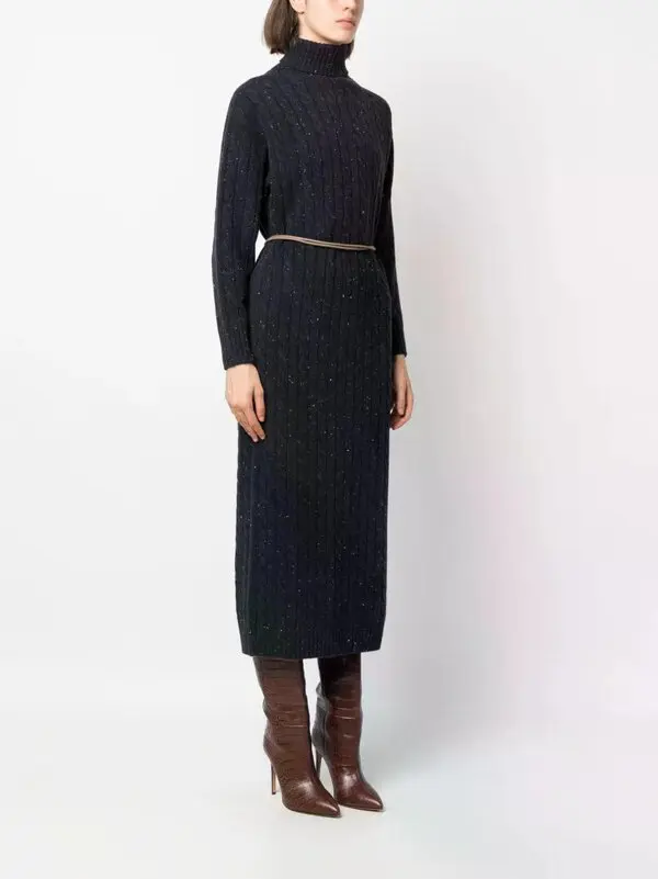 Peserico Virgin Wool Blend Metallic Thread Tricot Midi Dress