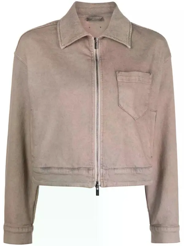 Peserico Cropped Denim Jacket With Zip-up Fastening - Grey
