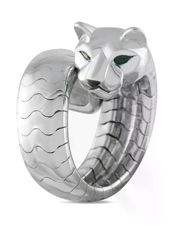 Cartier Panthere Tsavorite And Onyx Ring In 18k White Gold - Silver