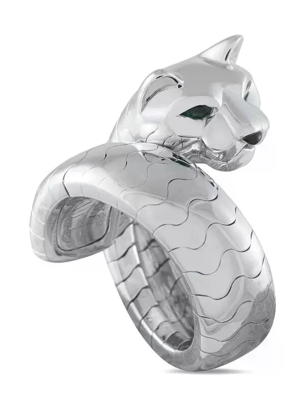 Cartier Panthere Tsavorite And Onyx Ring In 18k White Gold