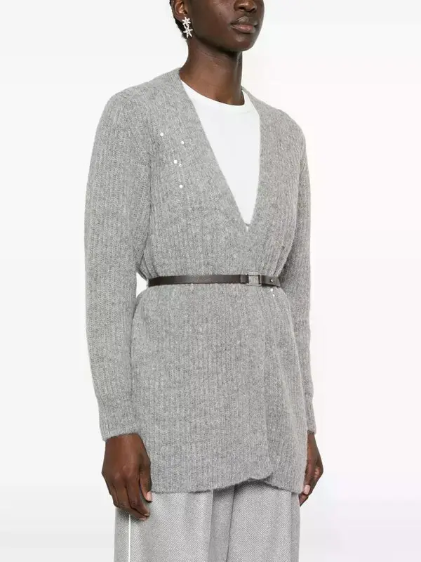 Peserico Sequin-embellished Belted Alpaca Wool-blend Cardigan